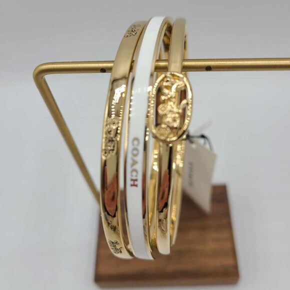 Coach | Jewelry | Coach Threebangle Gold Tone White Enamel Set Nwt New ...